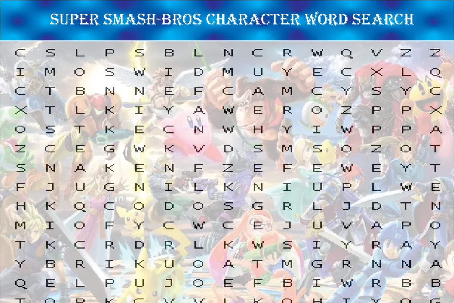 Super Smash Bros Character Word Search – The Bridge