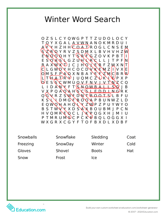 Winter Word Search Puzzle key – The Bridge